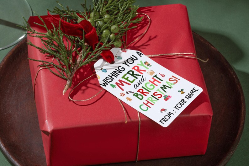 Christmas Gift Tags Printable Tags: Merry Bright Holiday Present Labels ...