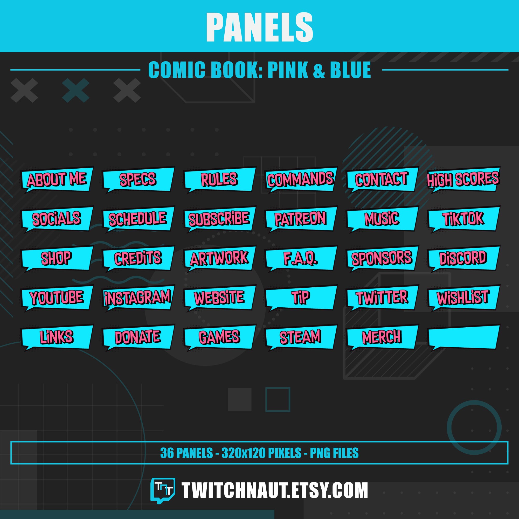 Animated Pink & Blue Comic Twitch Overlay Package Animated Twitch ...