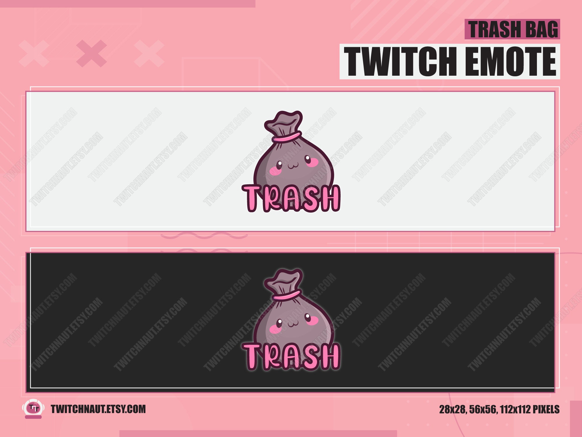 Pink and Cute Trash Bag Emote for Twitch Playful Garbage Bin Bag Twitch ...