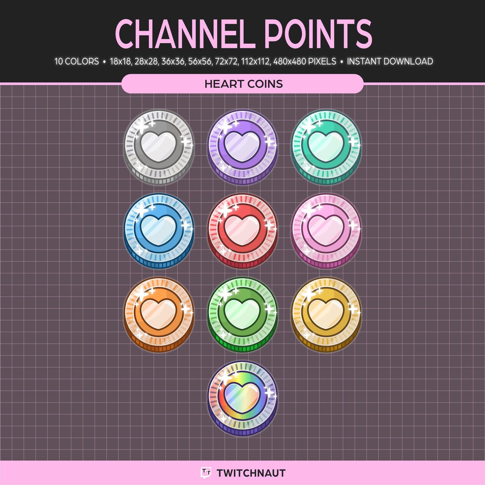 Heart Coins Twitch Channel Points | Cute Heart Twitch Badges | Shinny ...