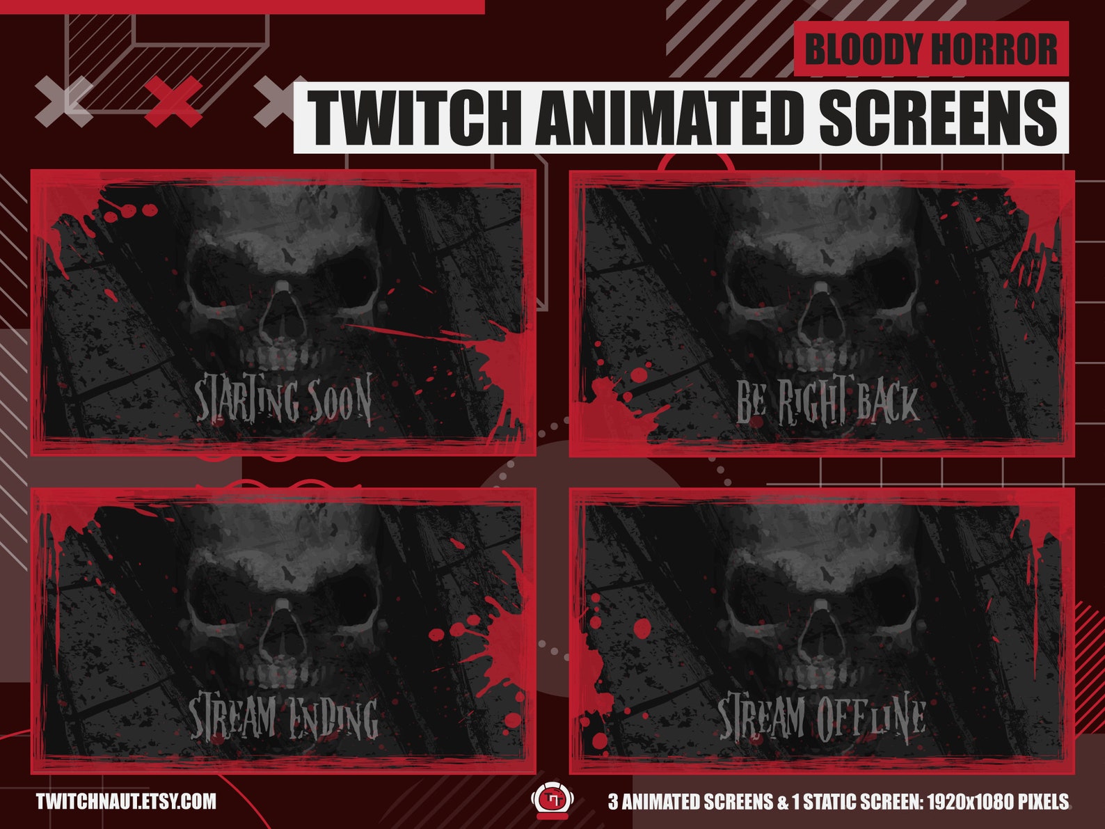 Red Horror Animated Twitch Overlay Package Bloody Gothic Twitch Stream ...