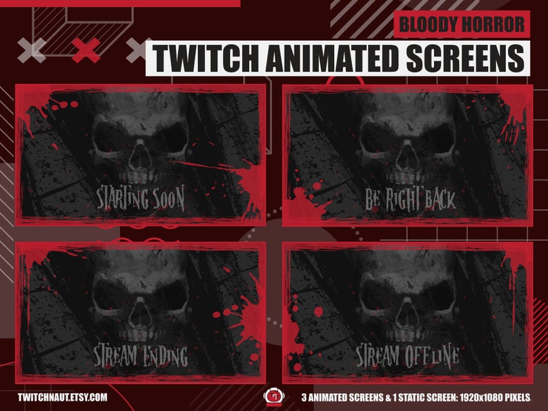 Red Horror Animated Twitch Overlay Package Bloody Gothic Twitch Stream ...