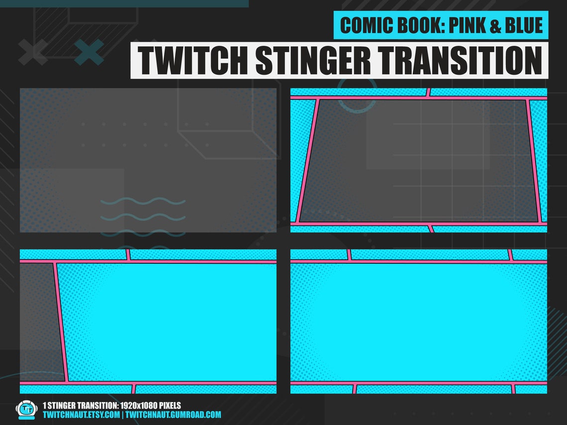Animated Pink & Blue Comic Twitch Overlay Package Animated Twitch ...