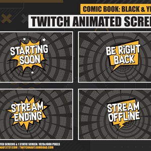 Black and Gold Comic Book Animated Twitch Overlay Package | Animated ...