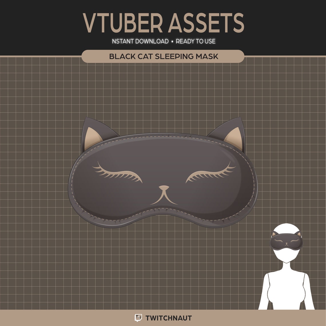 Black Cat Sleep Mask Vtuber Asset | Black and Gold Sleeping Mask Vtuber ...