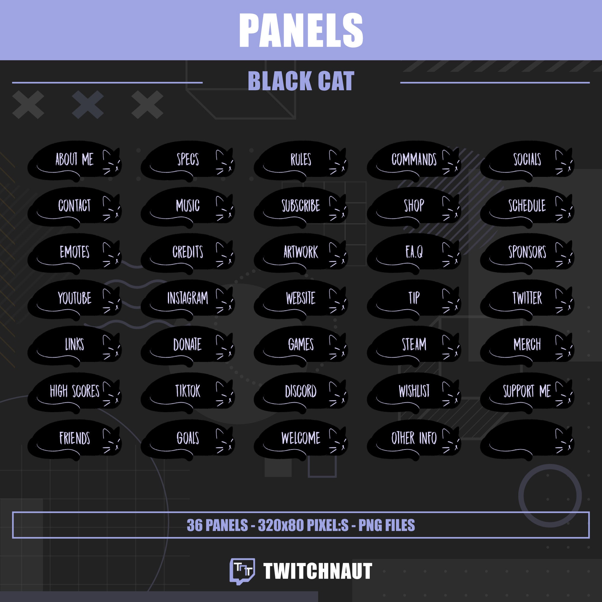 35 Cute Sleeping Black Cat Twitch Panels for Streamers | Black and ...