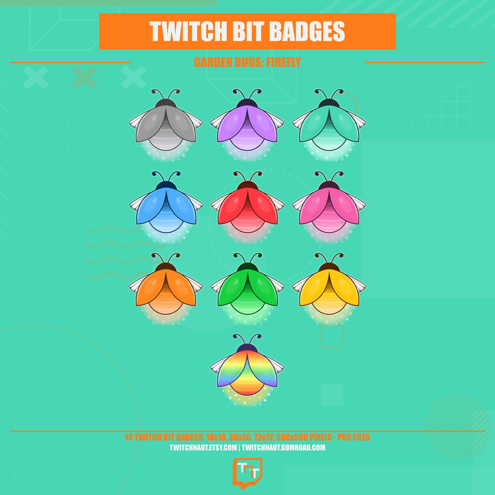 Cute Firefly Twitch Sub/bit Badges Colorful Garden Bugs Stream Badges ...