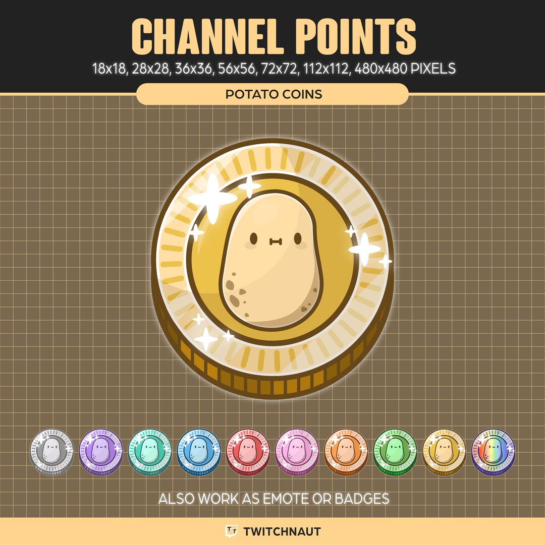 Potato Coins Twitch Channel Points | Funny Gold Potato Twitch Badges | Fun Loyalty Stream Emote ...