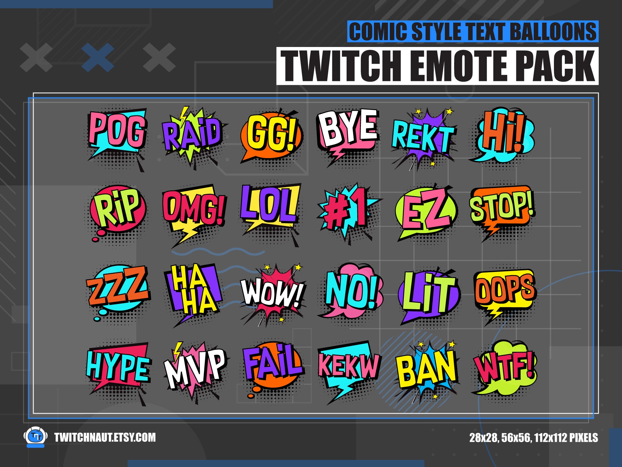 Comic Text Twitch Emote Pack for Streamers Cool Comic Style Emote ...