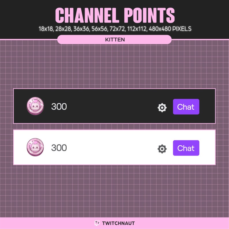 Cute Cat Coins Twitch Channel Points | Pink Kitten Twitch Badges ...
