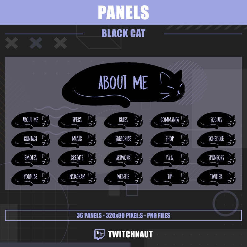 35 Cute Sleeping Black Cat Twitch Panels for Streamers | Black and ...