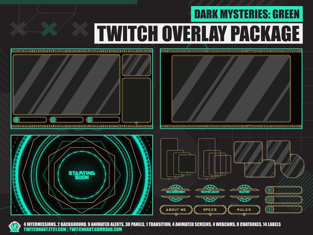 Black & Gold Animated Twitch Overlay Package | Dark Witch Stream Pack ...