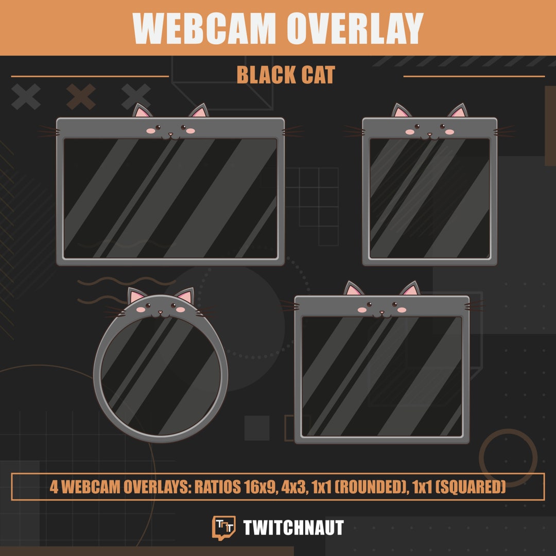 Cute Black Cat Animated Twitch Webcam Border | Kawaii Facecam Border ...