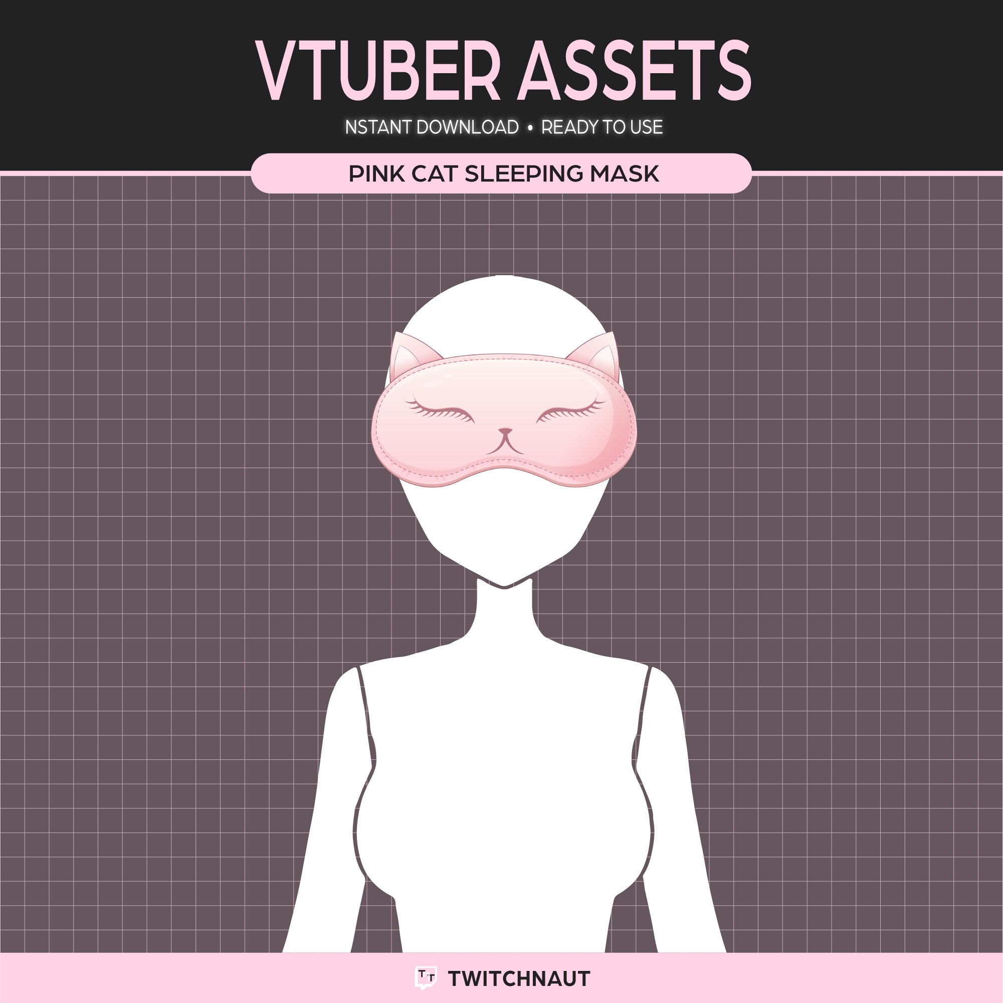 Pink Cat Sleeping Mask Vtuber Asset | Cute Eye Mask 2D Head Prop ...