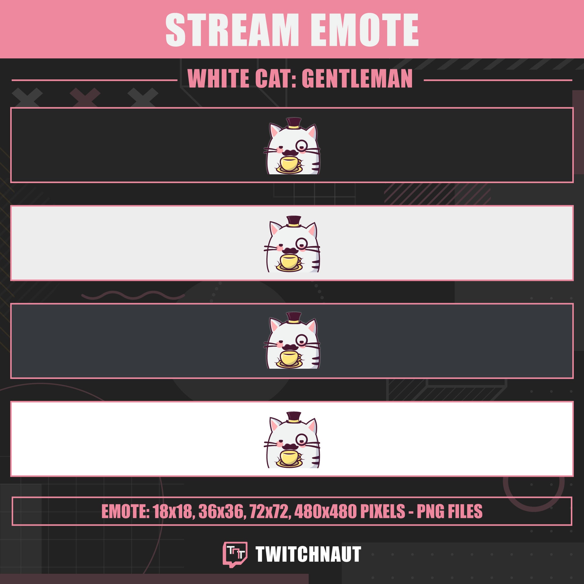 Cute Gentleman Cat Drinking Tea Twitch Emote | Funny White Cat Stream ...