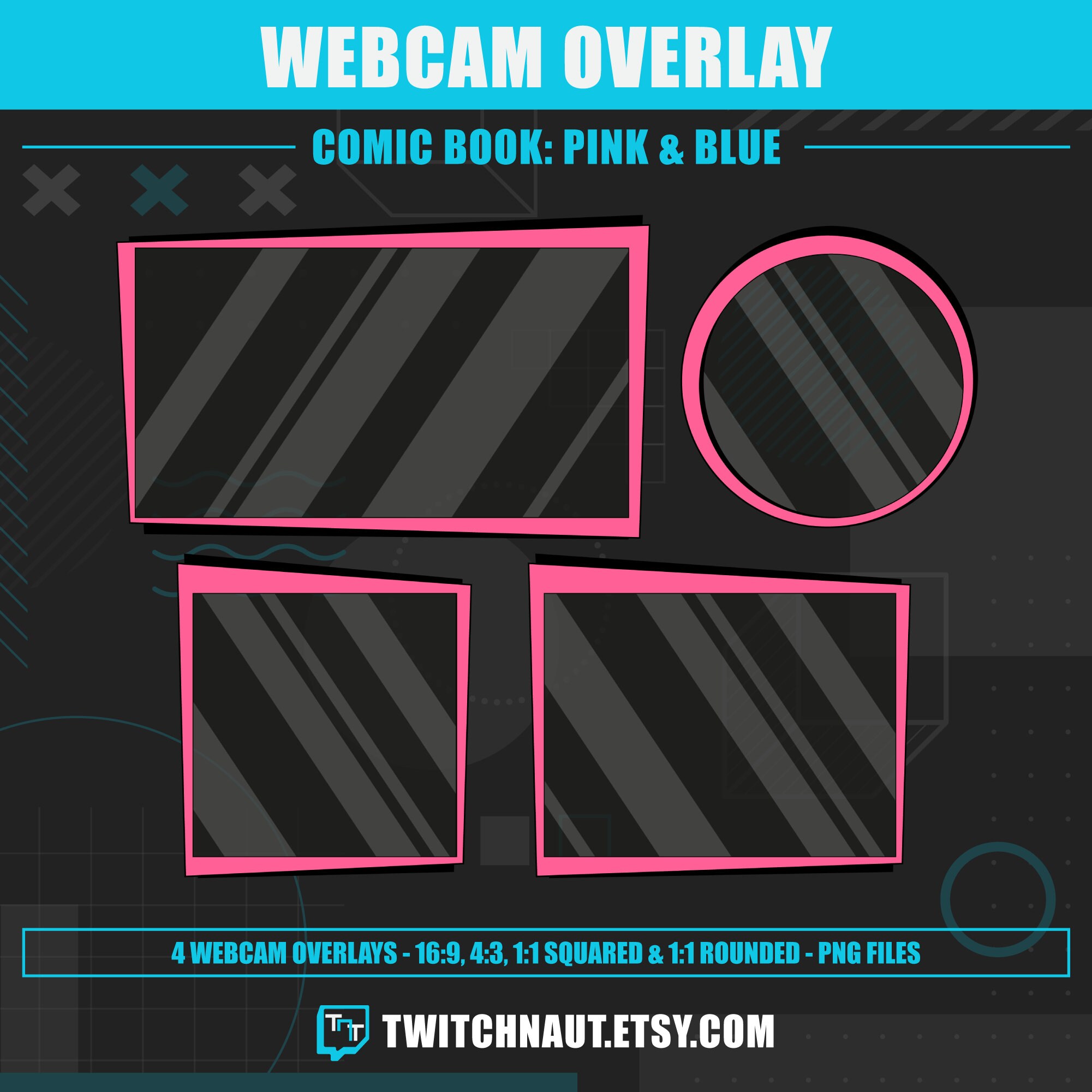Animated Pink & Blue Comic Twitch Overlay Package Animated Twitch ...