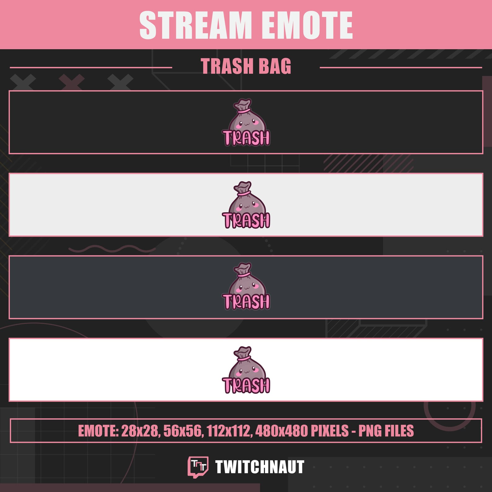 Cute Pink Trash Bag Emote for Twitch | Playful Garbage Bag Twitch Emote ...