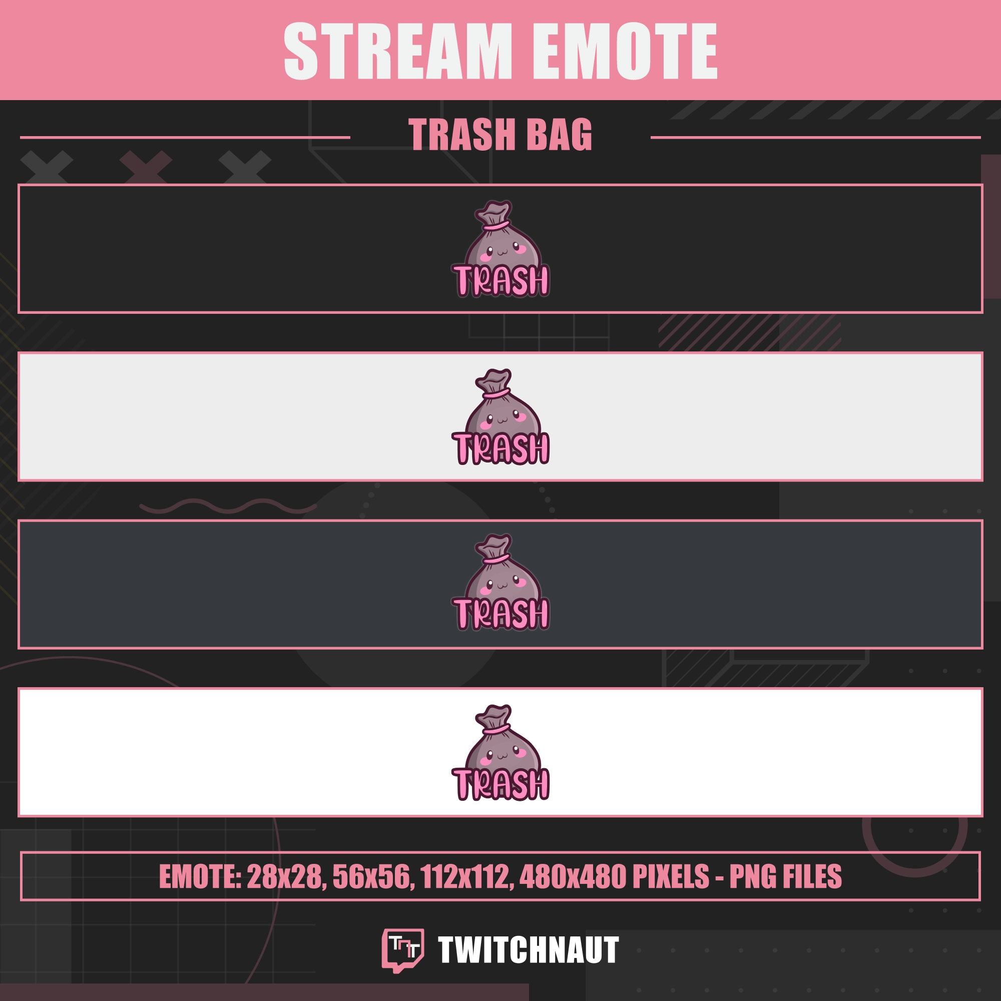 Cute Pink Trash Bag Emote for Twitch | Playful Garbage Bag Twitch Emote ...