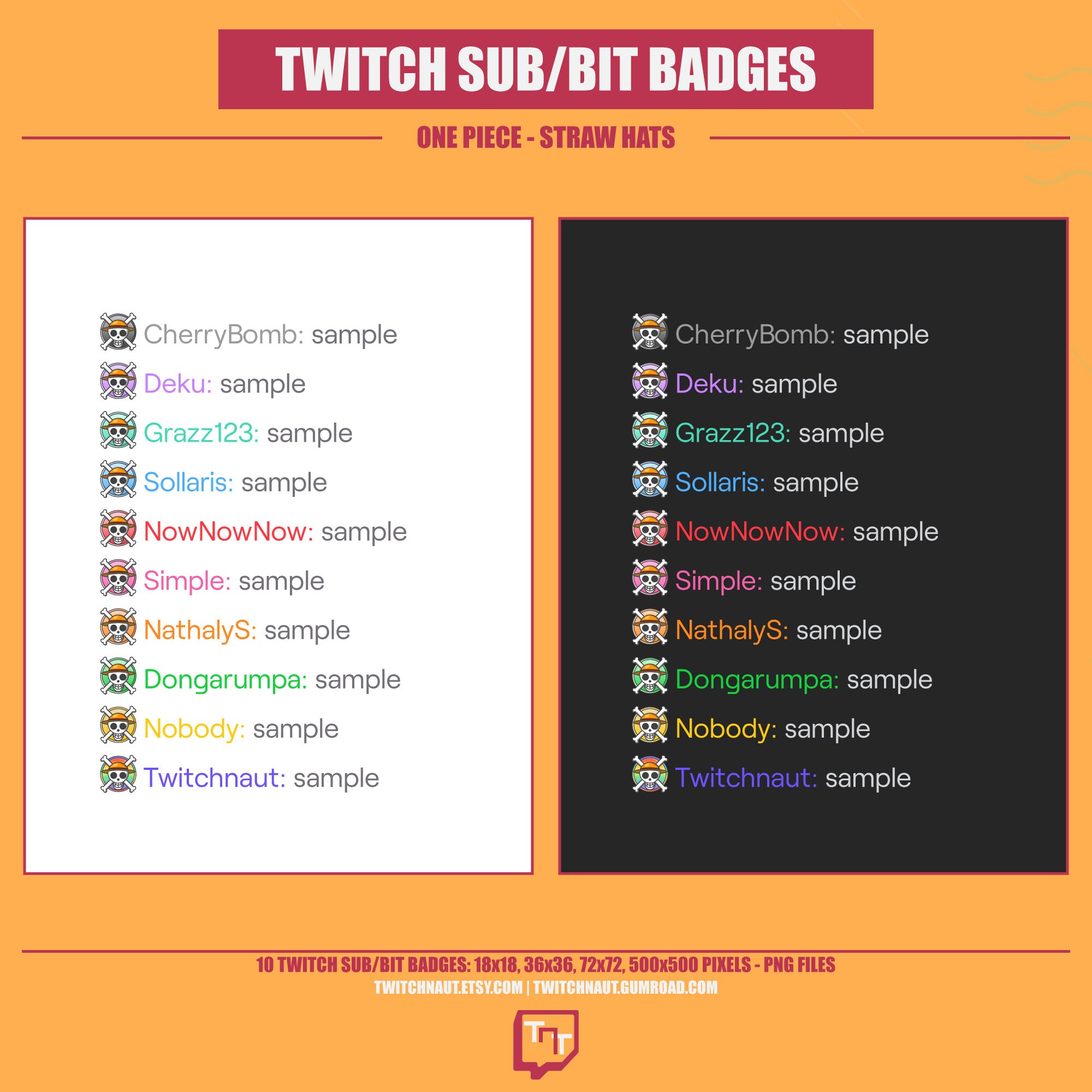 One Piece Straw Hats Twitch Badges for Mugiwara Fans Twitch - Etsy