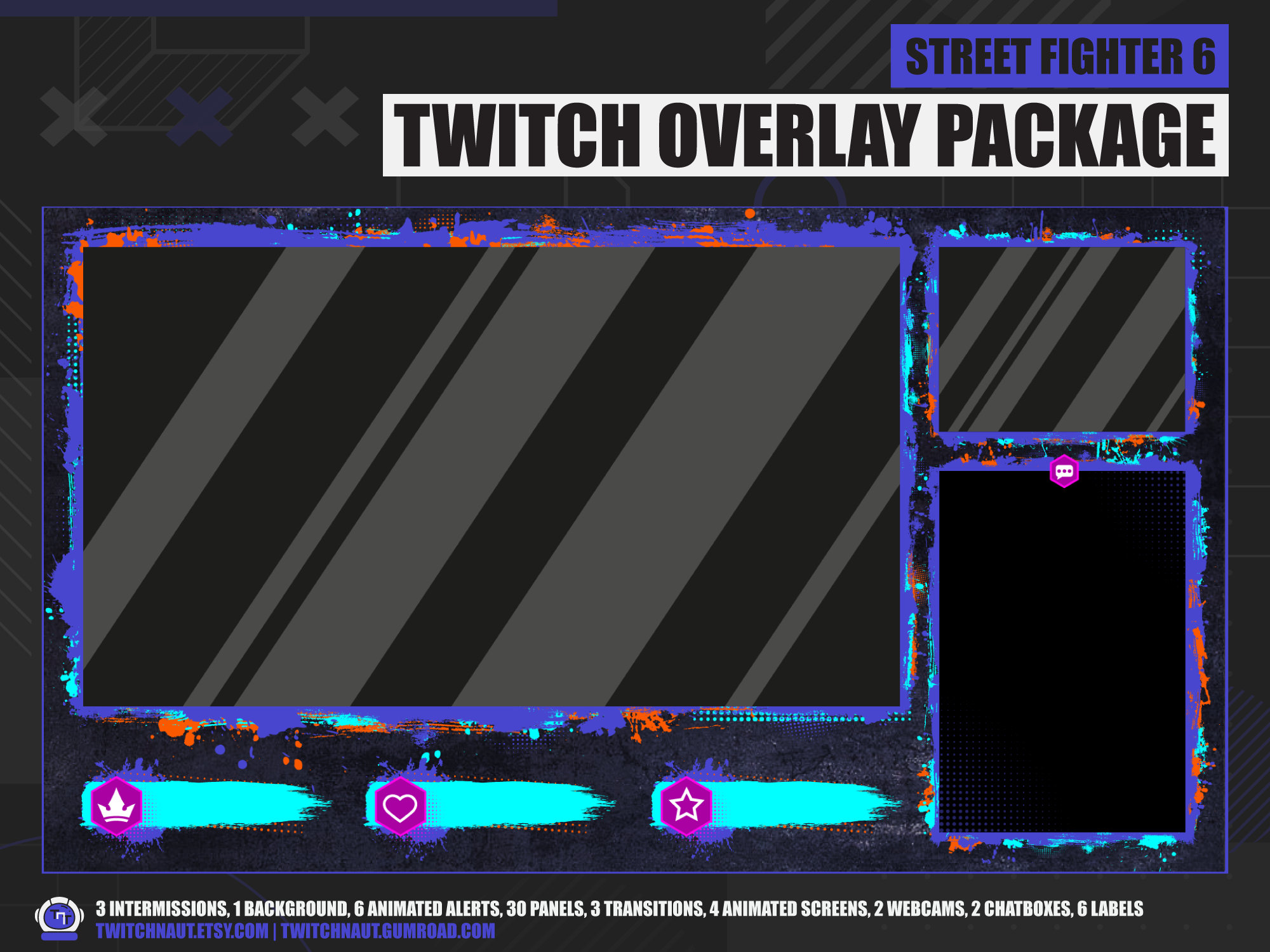 Street Fighter 6 Twitch Overlay Package Graffiti Animated Twitch ...