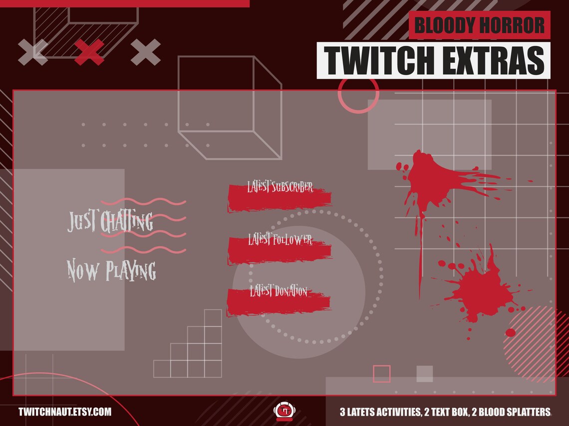 Red Horror Animated Twitch Overlay Package Bloody Gothic Twitch Stream ...