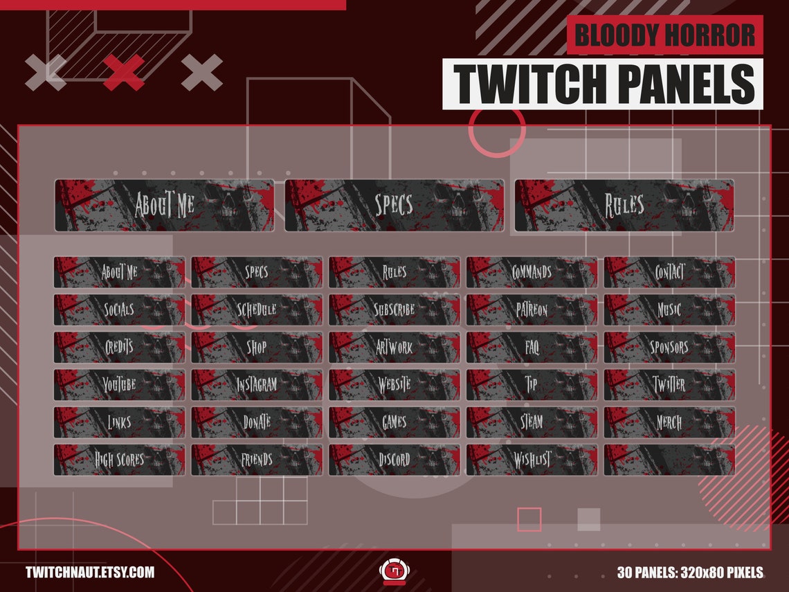 Red Horror Animated Twitch Overlay Package Bloody Gothic Twitch Stream ...