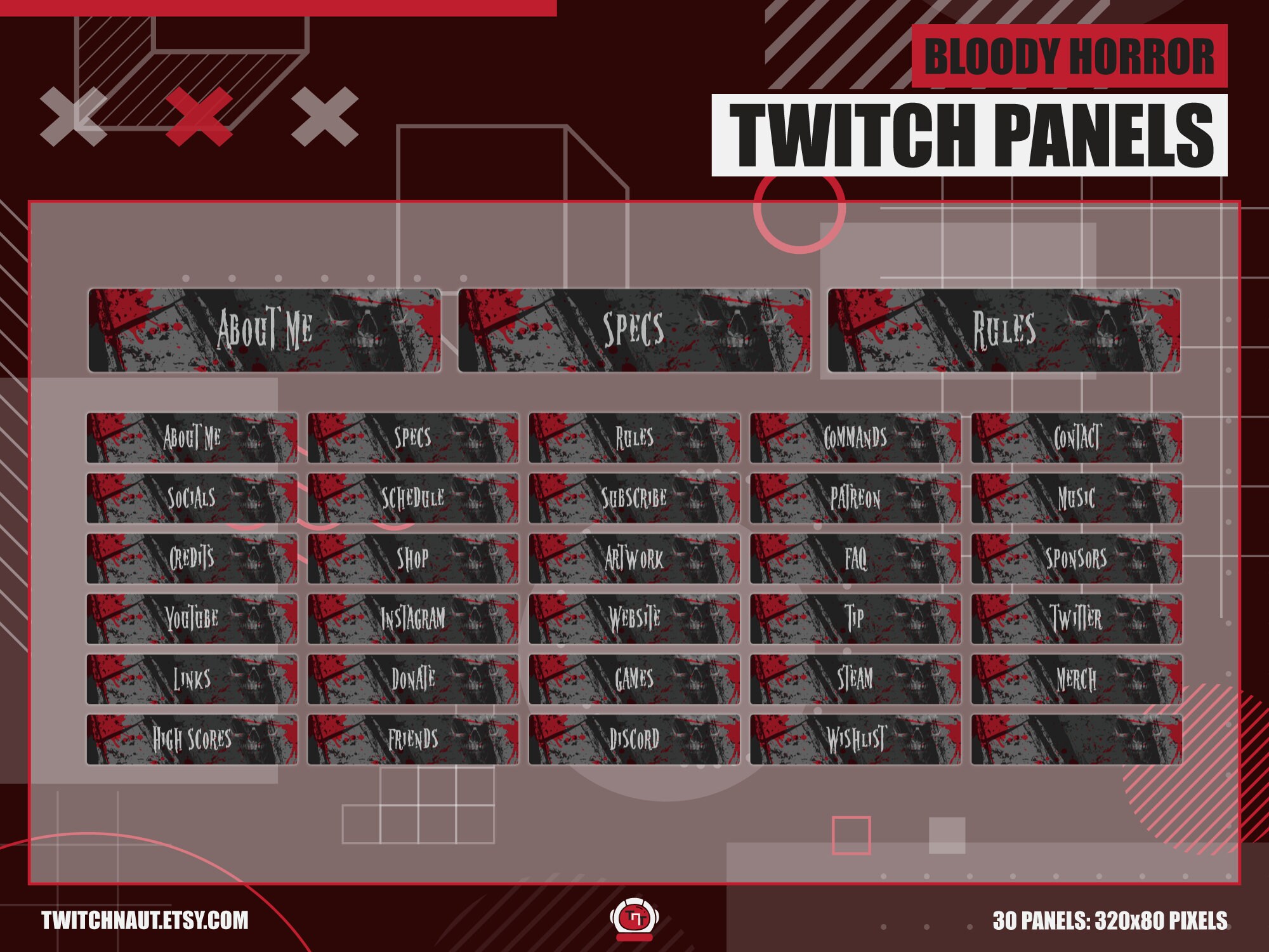 Red Horror Animated Twitch Overlay Package Bloody Gothic Twitch Stream ...