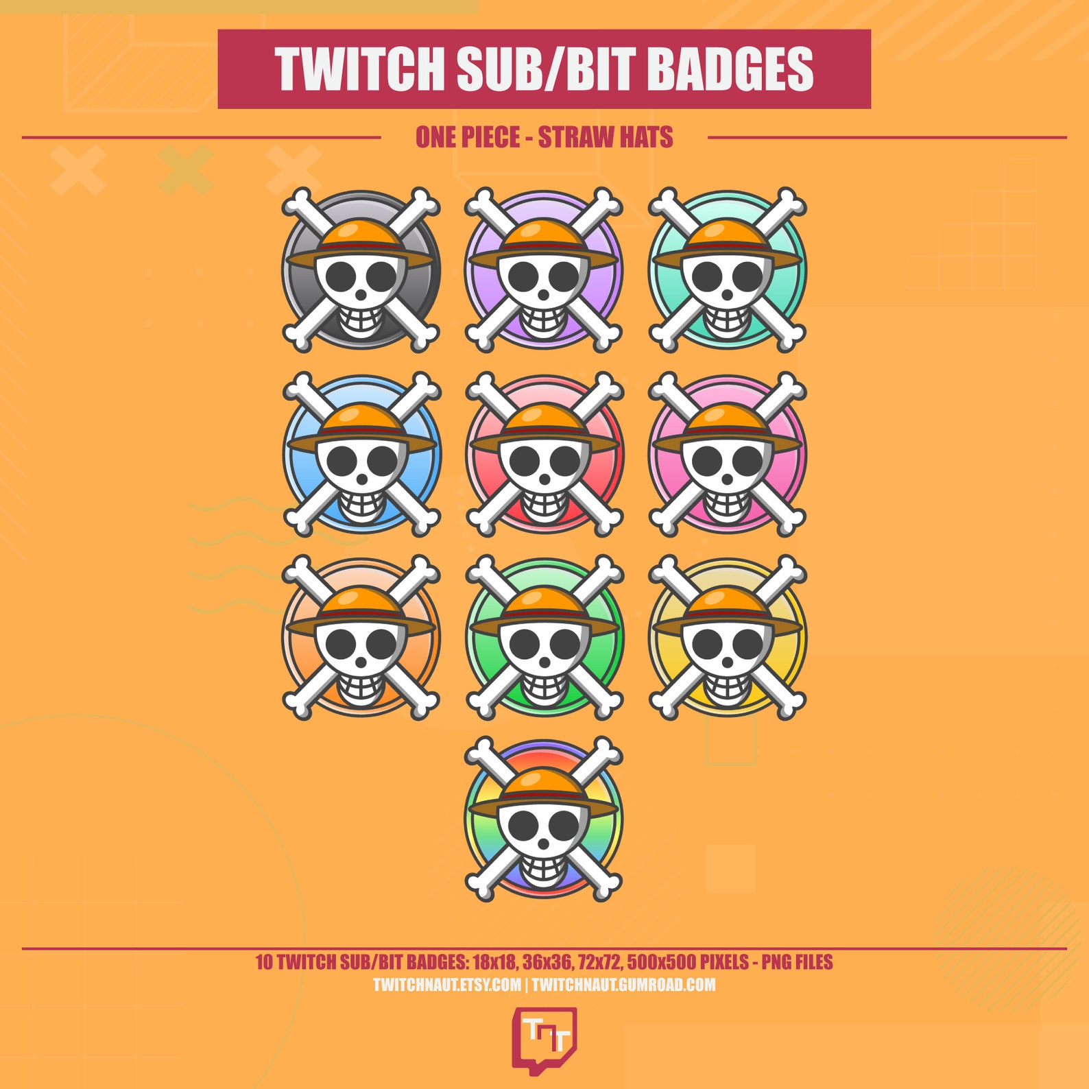 One Piece Straw Hats Twitch Badges for Mugiwara Fans Twitch - Etsy