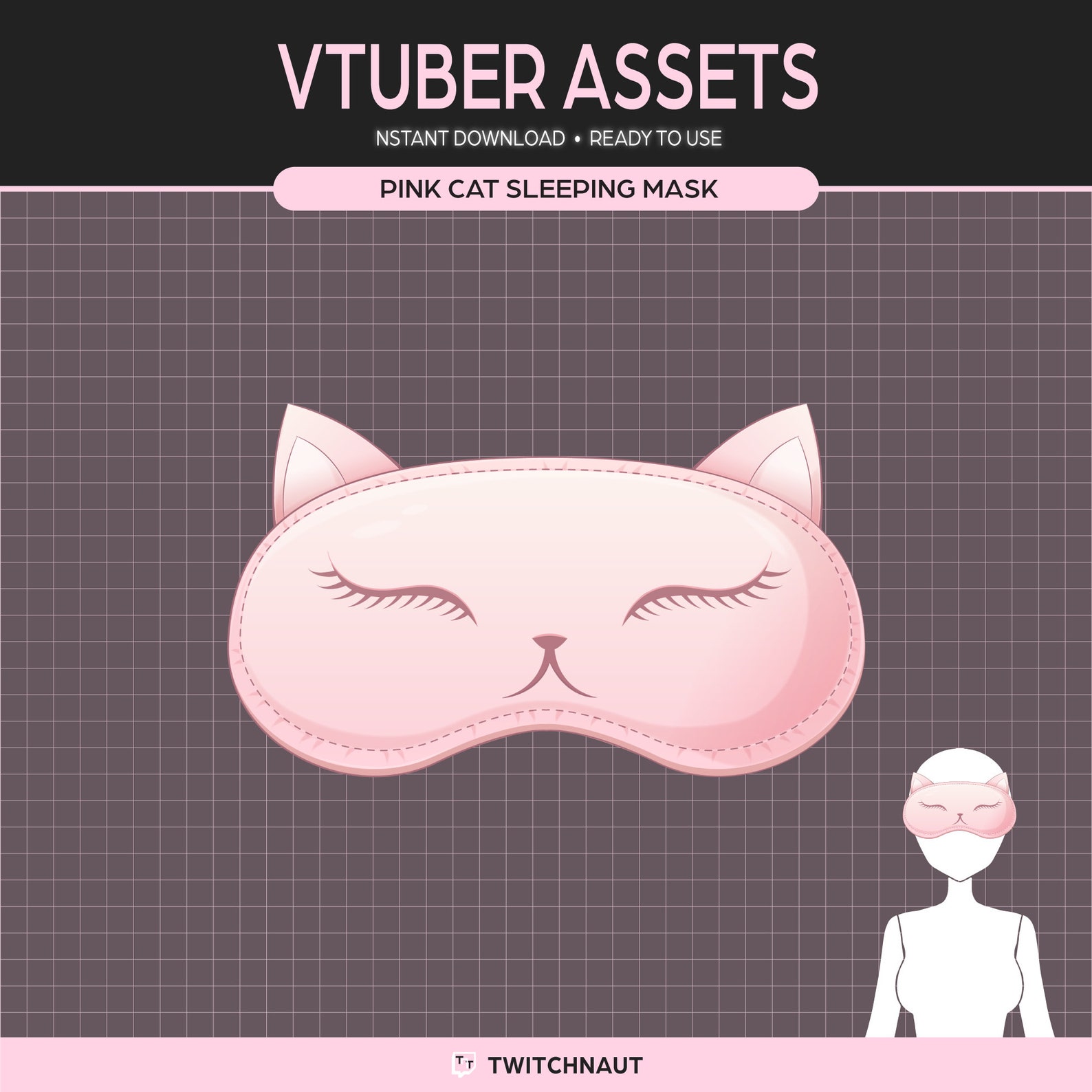 Pink Cat Sleeping Mask Vtuber Asset | Cute Eye Mask 2D Head Prop ...