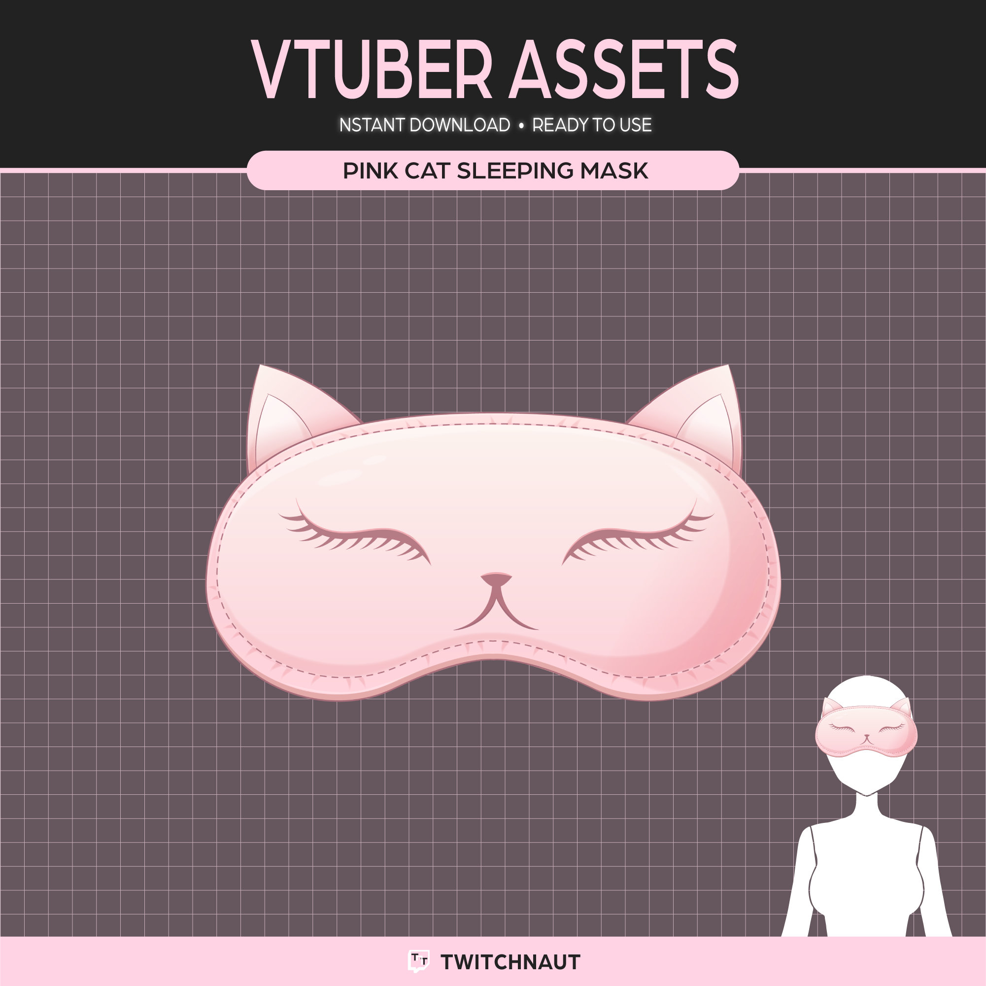 Pink Cat Sleeping Mask Vtuber Asset | Cute Eye Mask 2D Head Prop ...