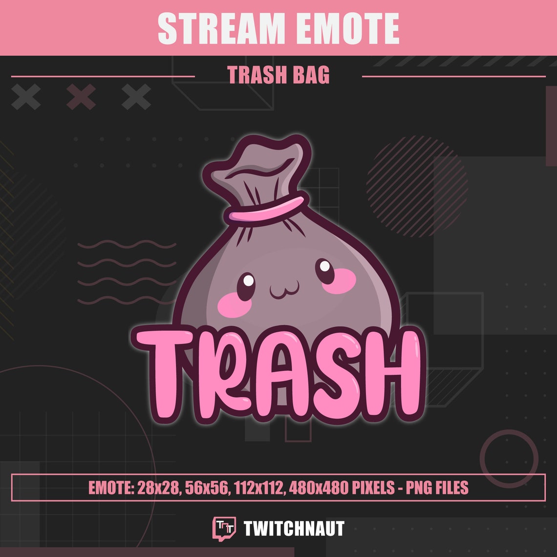 Cute Pink Trash Bag Emote for Twitch | Playful Garbage Bag Twitch Emote ...