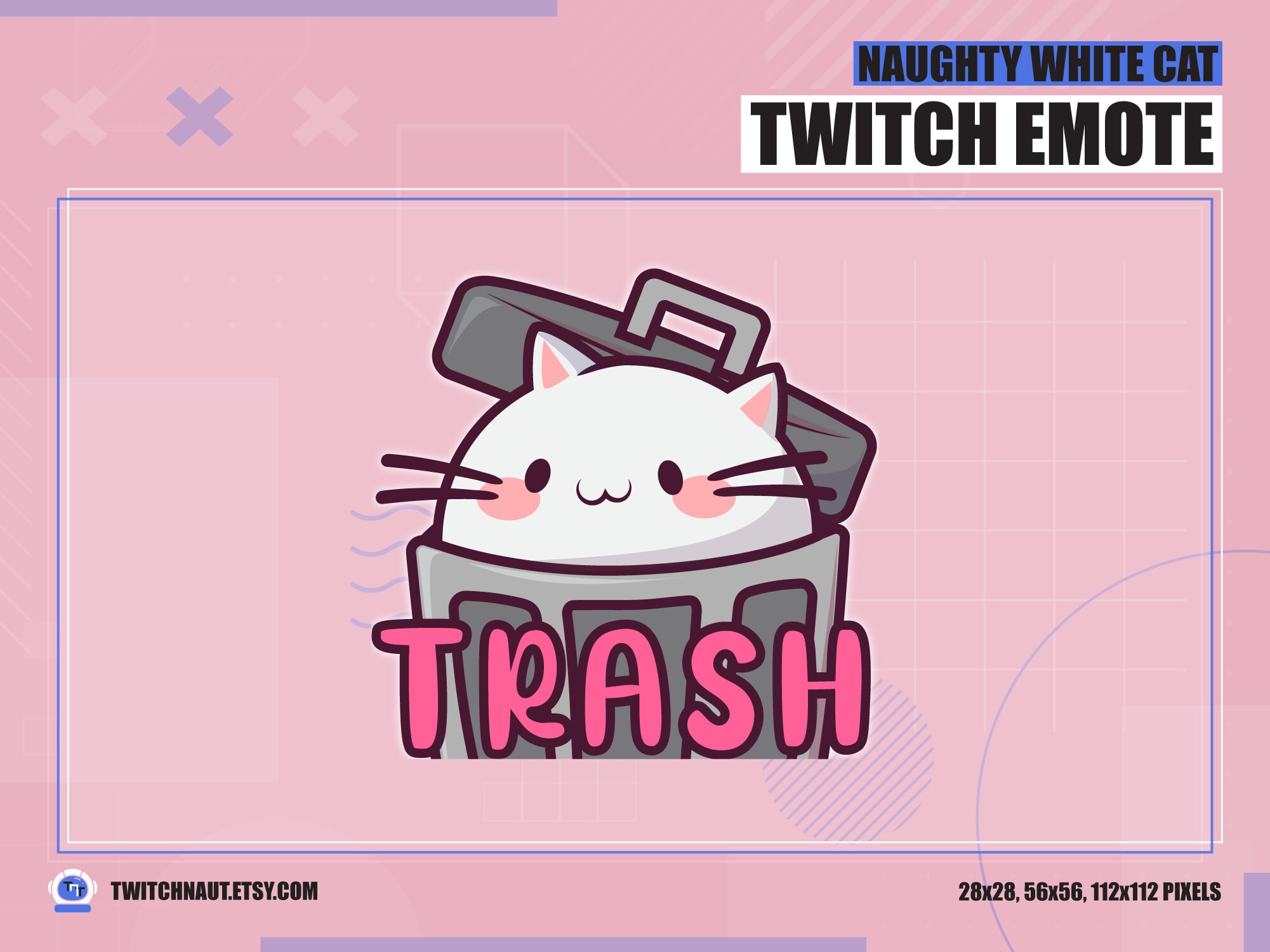 Cute Trash Cat Twitch Emote Pink Trash Chat Emote Kawaii Cat Emote for ...