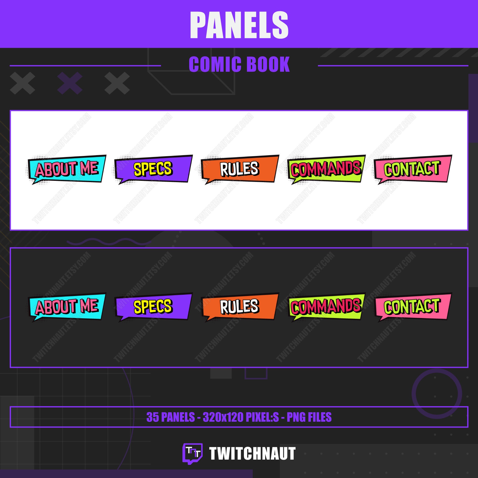 Colorful Comic Book Style Twitch Panels for Streamers | Cool Comics ...
