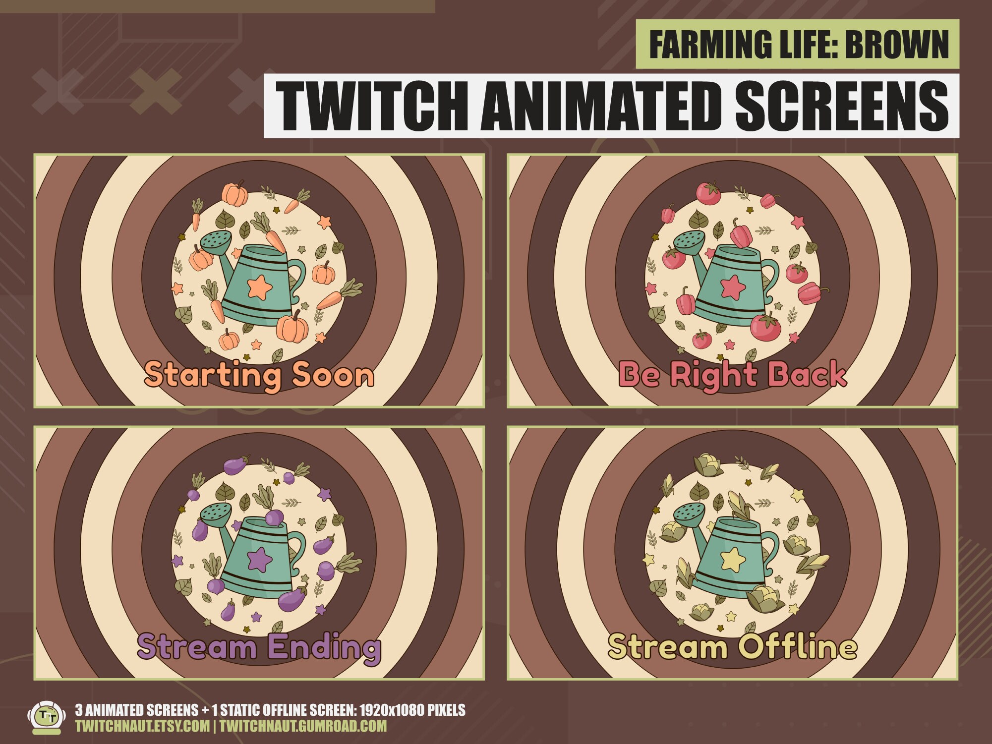 Farming Animated Cozy Twitch Overlay Package | Brown Farm Cottagecore ...