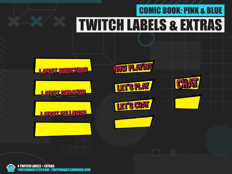 Animated Pink & Blue Comic Twitch Overlay Package Animated Twitch ...