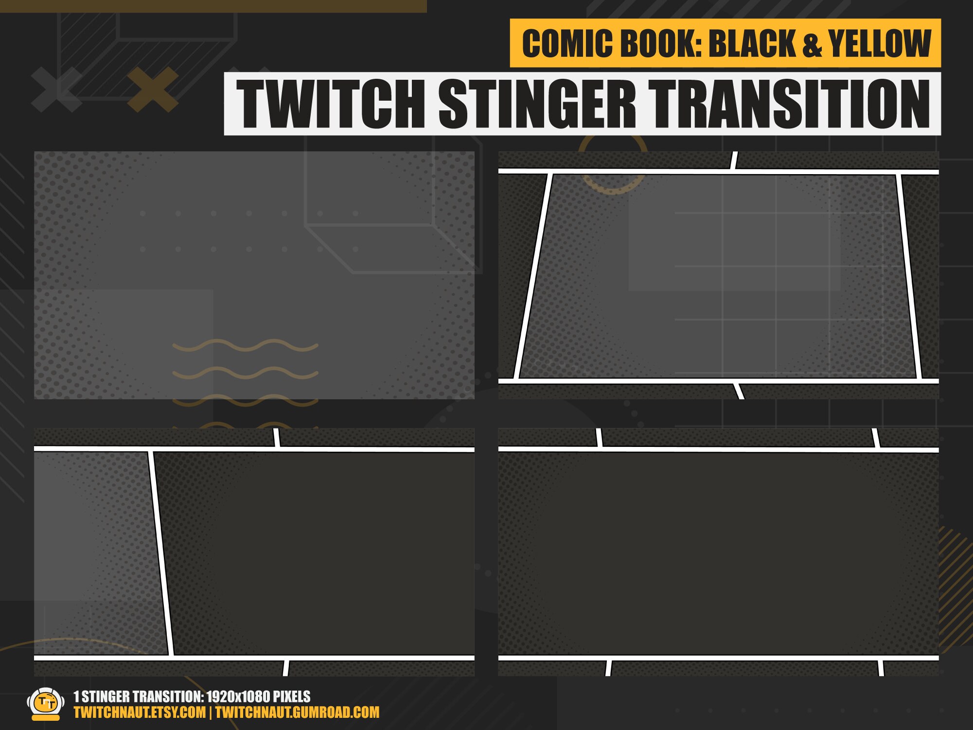 Black and Gold Comic Book Animated Twitch Overlay Package Animated ...