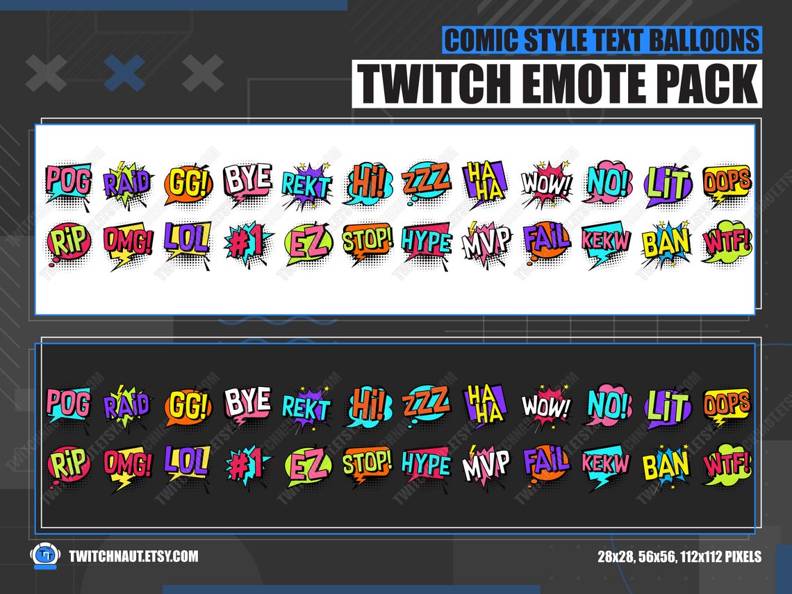 Comic Text Twitch Emote Pack for Streamers Cool Comic Style Emote ...