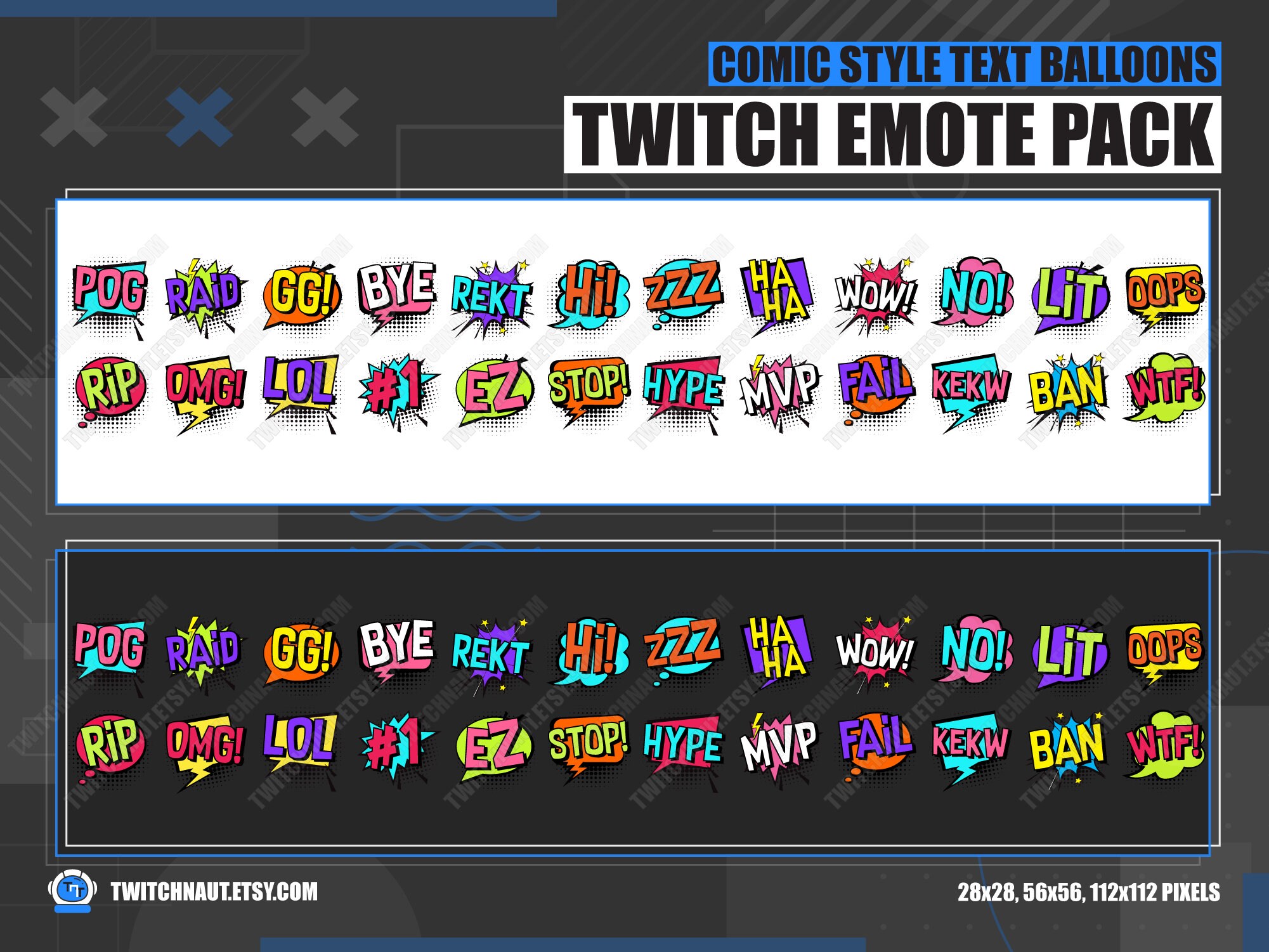 Comic Text Twitch Emote Pack for Streamers Cool Comic Style Emote ...