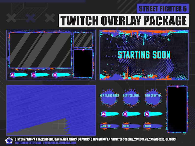 Street Fighter 6 Twitch Overlay Package | Graffiti Animated Twitch ...