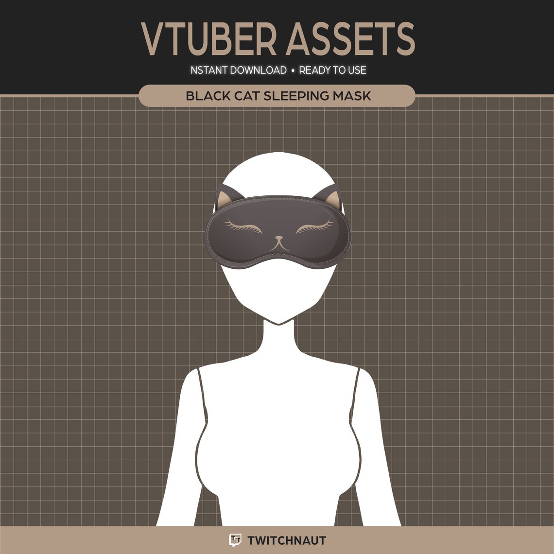 Black Cat Sleep Mask Vtuber Asset | Black and Gold Sleeping Mask Vtuber ...