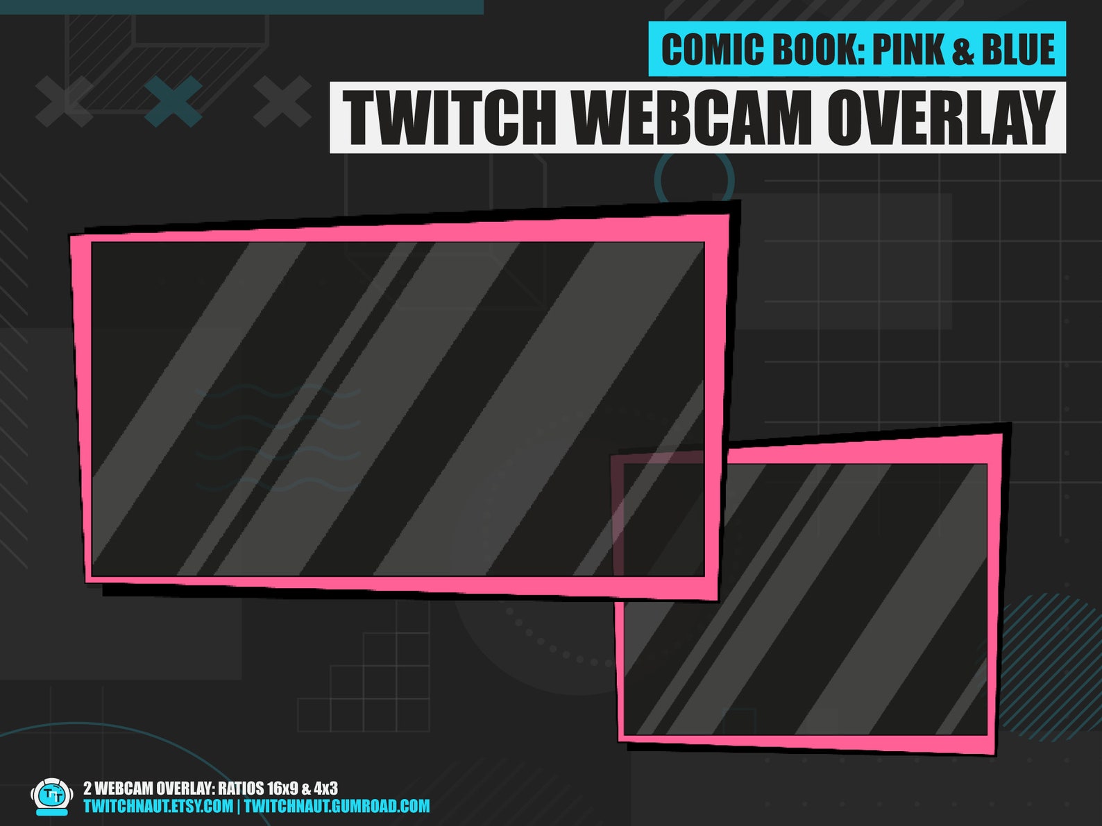 Animated Pink & Blue Comic Twitch Overlay Package Animated Twitch ...