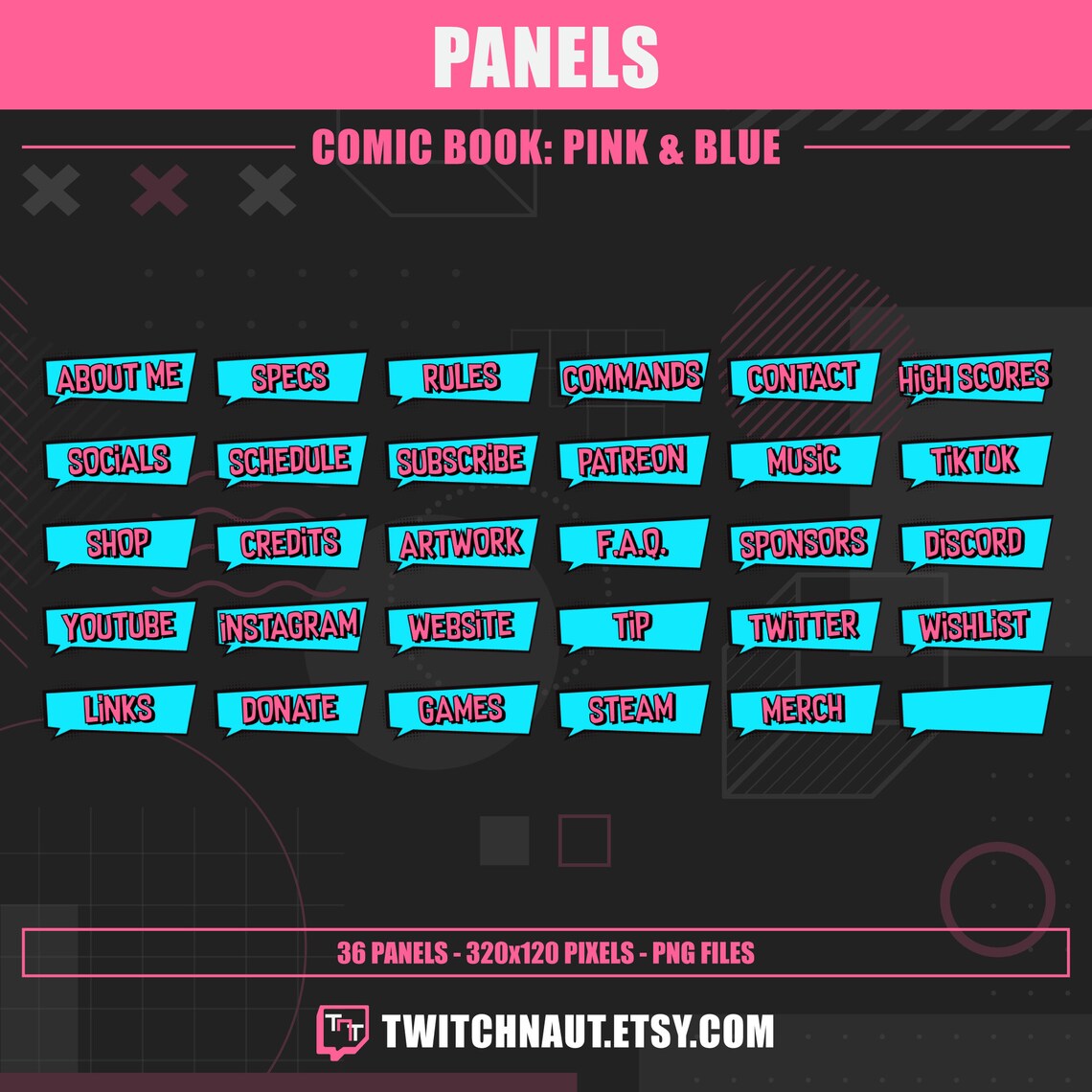 Animated Pink & Blue Comic Twitch Overlay Package Animated Twitch ...
