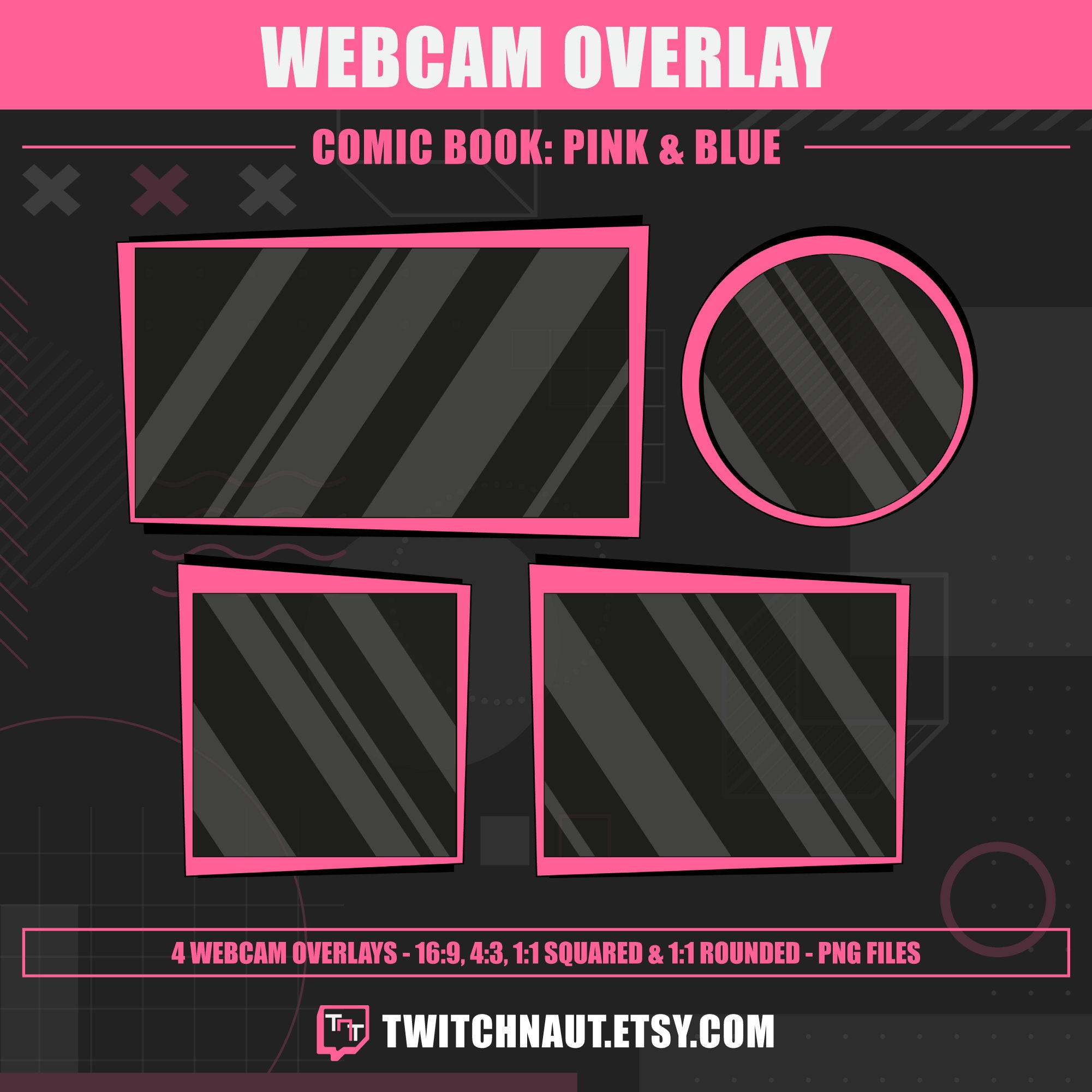 Animated Pink & Blue Comic Twitch Overlay Package Animated Twitch ...