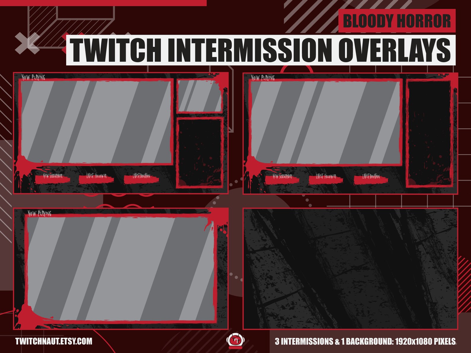 Red Horror Animated Twitch Overlay Package Bloody Gothic Twitch Stream ...