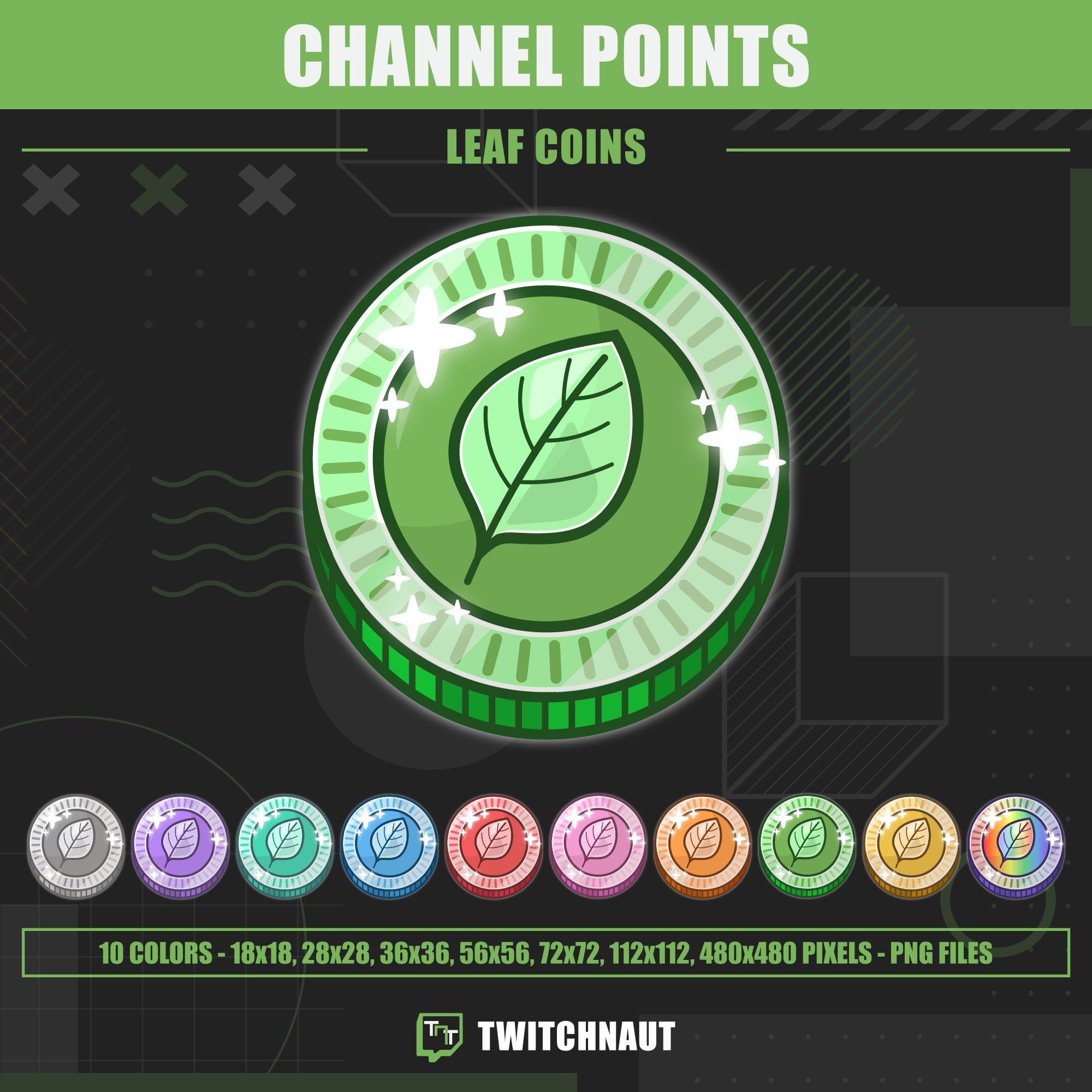 Leaf Coin Twitch Channel Points | Green Leaf Twitch Badges | Nature Foliage Emote ...