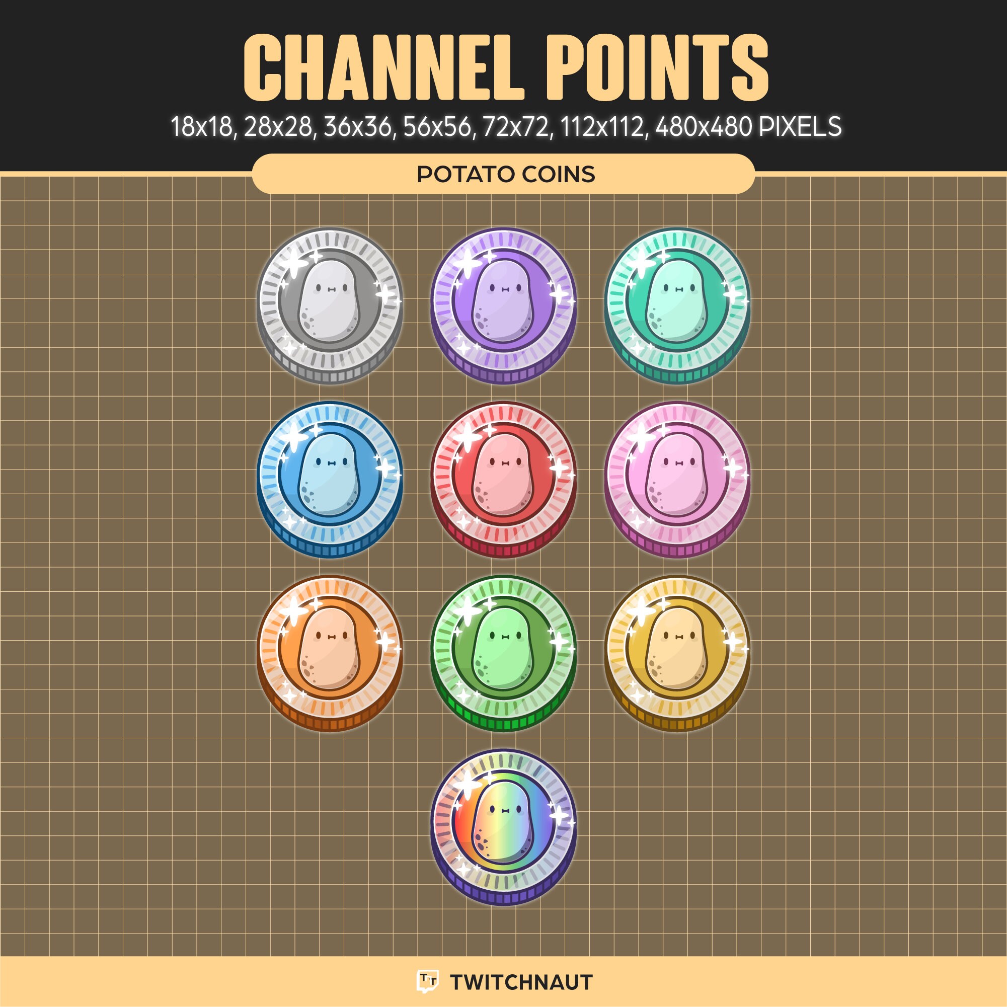 Potato Coins Twitch Channel Points | Funny Gold Potato Twitch Badges ...
