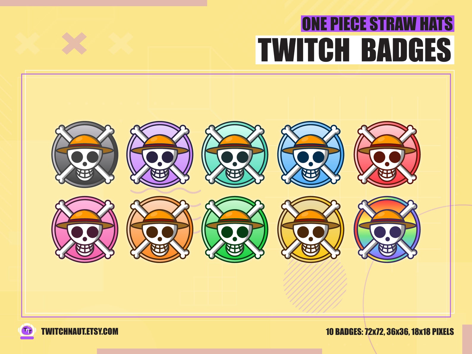 One Piece Straw Hats Twitch Badges for Mugiwara Fans Twitch - Etsy
