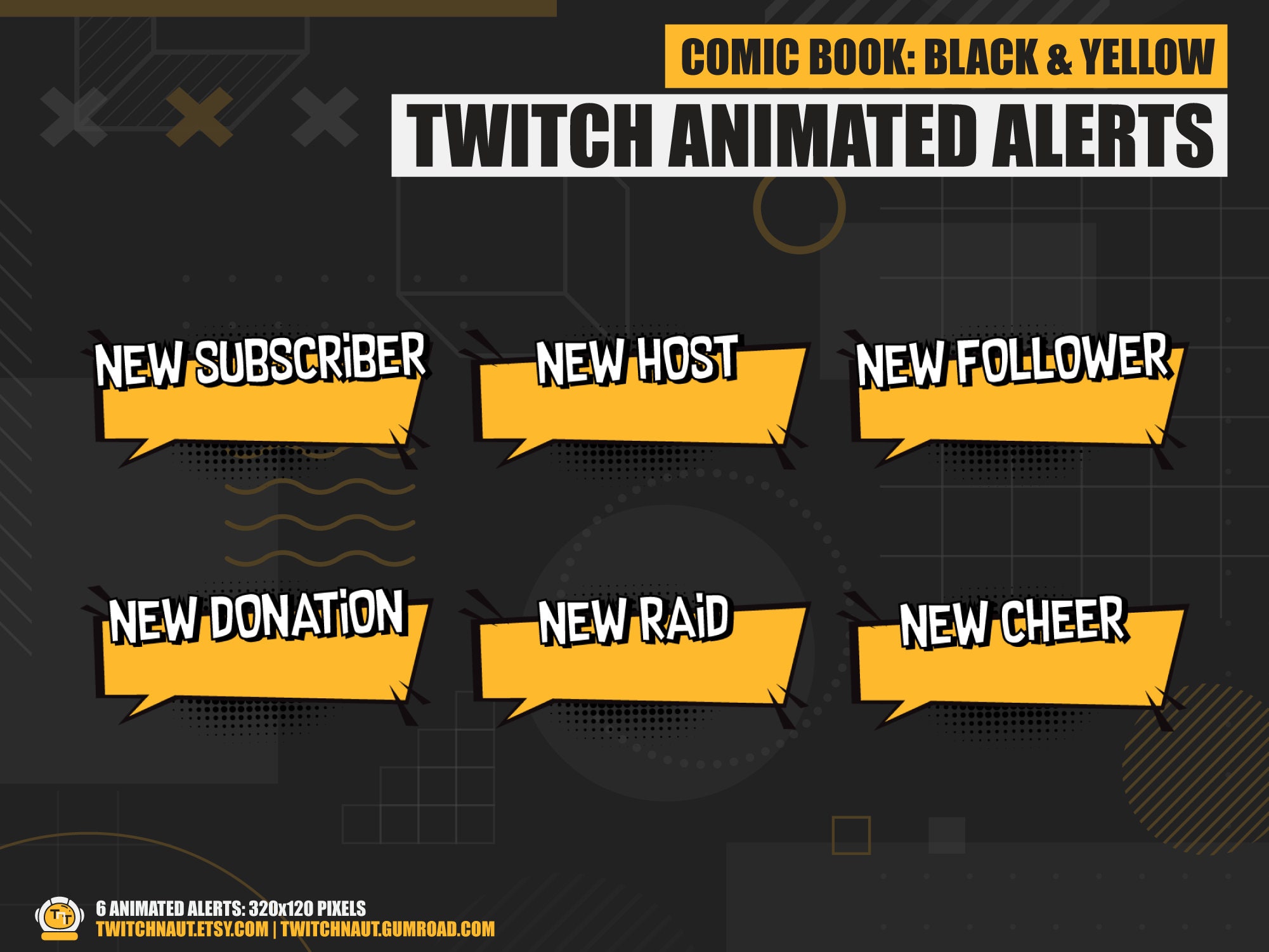 Black and Gold Comic Book Animated Twitch Overlay Package Animated ...