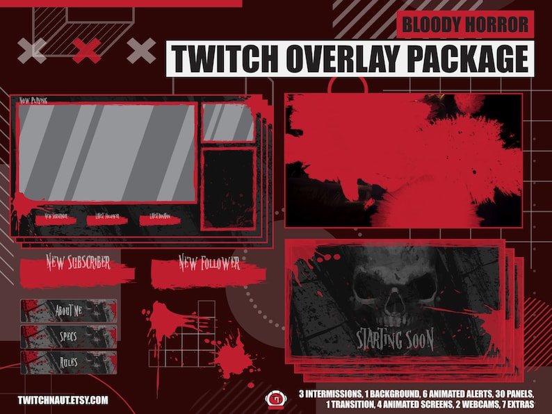 Red Horror Animated Twitch Overlay Package Bloody Gothic Twitch Stream ...