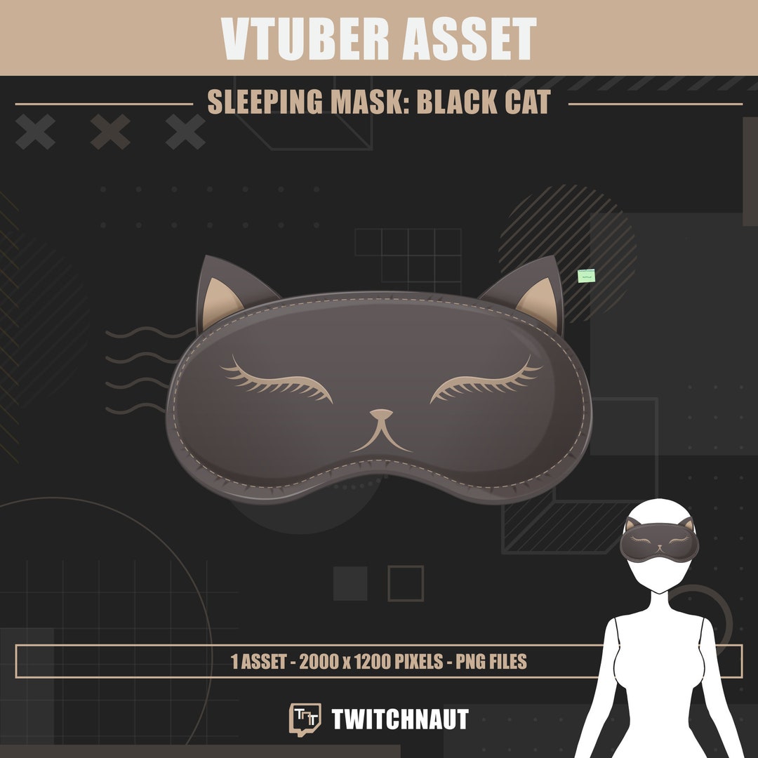 Black Cat Sleep Mask Vtuber Asset Black and Gold Sleeping Mask Vtuber ...
